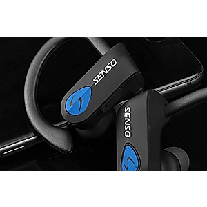 Senso Bluetooth Headphones, Best Wireless Sports Earphones w/Mic IPX7 Waterproof HD Stereo Sweatproof Earbuds for Gym Running Workout 8 Hour Battery Noise Cancelling Headsets (Black Blue)