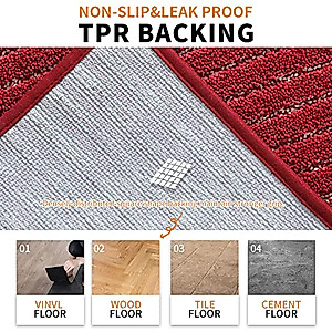 BEQHAUSE Red Kitchen Rugs Set of 2 Non-Slip Kitchen Runner Rug Washable Kitchen Mats for Floor Absorbent Soft Standing Mats for Kitchen,Laundry,Hallway&Sink 20”x30”+20”x48”