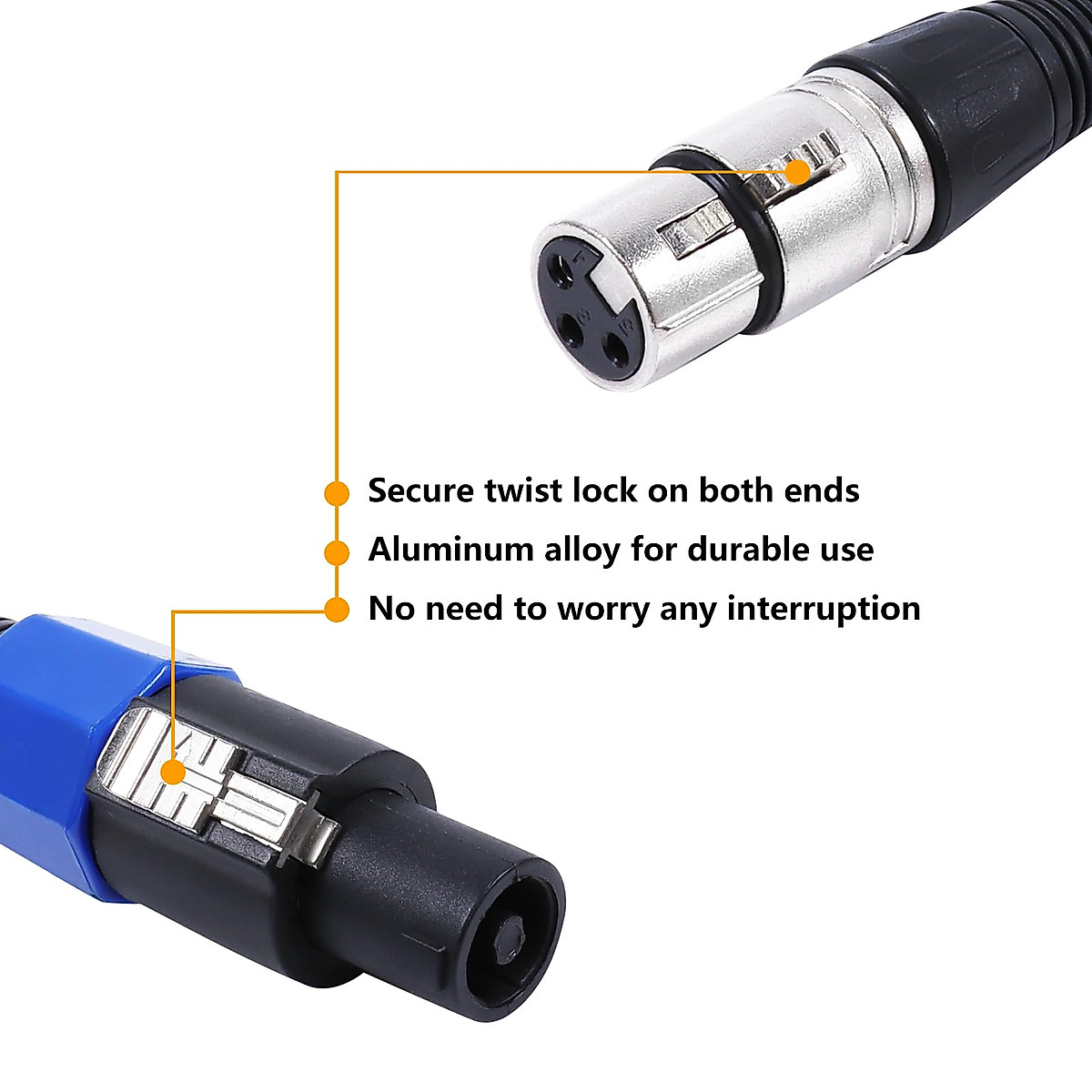 HBU Pack of 2 10 Feet SpeakOn to XLR Cables - 2pcs 10Ft. Audio Jack Speak-On Male to 3 Pole XLR Female Extension Cable - DJ PA Stage 3 Pin Microphone Wire with Twist Lock