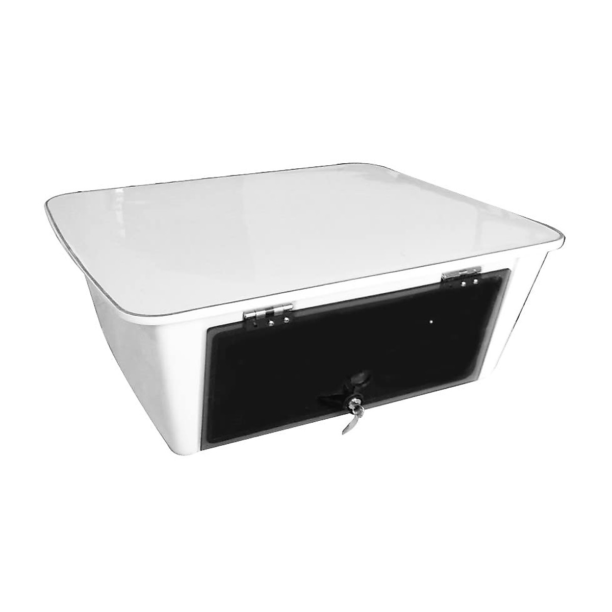 Dolphin T-Top Overhead Marine Electronics E Box ✮ Fishing Boat Tower Center Console Ebox, Fiberglass, Locking Smoked Glass, Stereo Radio Head Storage, Water Resistant, 25"x23"x10" (Without Clamps)