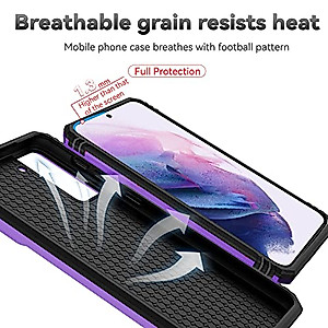 for Samsung Galaxy S21 FE 5G Case with Camera Lens Cover HD Screen Protector, Military-Grade Drop Tested Magnetic Ring Holder Kickstand Protective Phone Case for Samsung Galaxy S21 FE 5G (Purple)