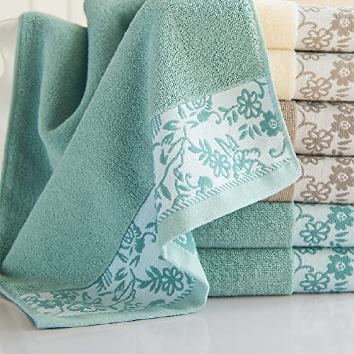 Pidada Hand Towels Set of 2 Wisteria Floral Pattern Soft Absorbent Decorative Cotton Towel for Bathroom 13.4 x 29.1 Inch (Light Yellow)