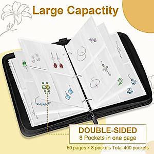 TRYWEGO Jewelry Storage Book, Jewelry Organizer for Sorting Jewelry, Foldable Travel Jewelry Case Includes 8 Grids 50 Sheets, Jewelry Bag for for Rings, Necklace, Bracelets, Earrings
