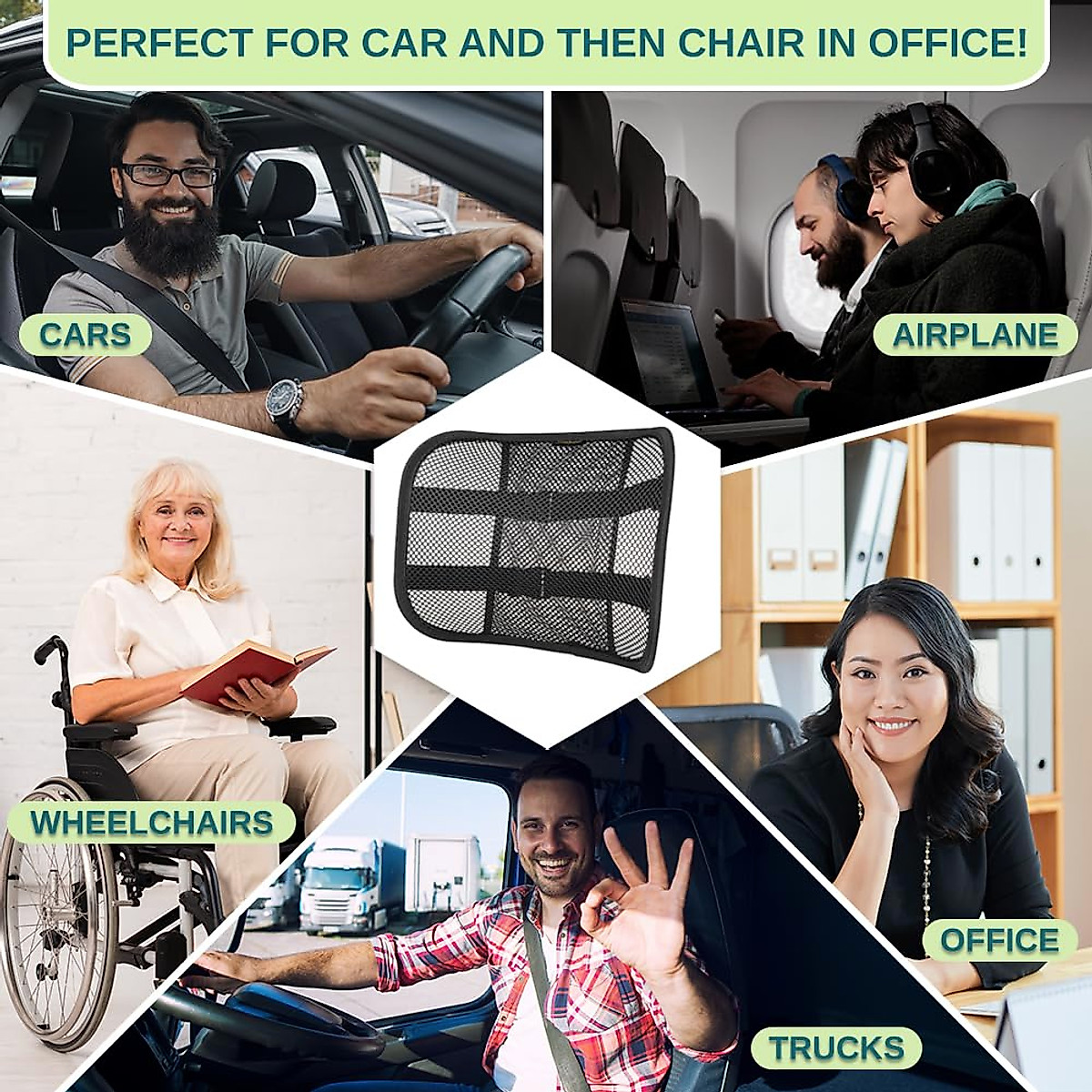 Lumbar Support with Breathable Mesh Layers and Double Sturdy Adjustable Straps, Comfortable Ergonomic Backrest for Office Chair and Car Driver Seat, Posture Cushion and Lower Back Support Pain Relief