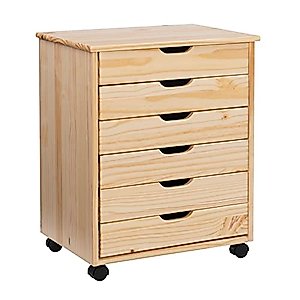 Linon Home Decor Products Corinne Six Drawer Wide, Natural Rolling Cart