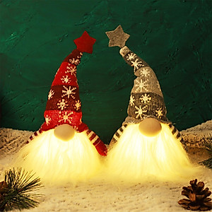 Juegoal 11" Lighted Christmas Gnome Santa, Light Up Elf Holiday Present, Battery Operated Winter Tabletop Christmas Decorations, 2 Set