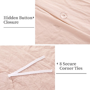 Pink Ruffled Duvet Cover Twin, 2PCS Soft Washed Microfiber Vintage French Country Duvet Cover Set for Kids Girls, Pink, 68x90 in