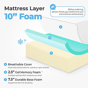 NEO SLEEP 10 Inch Cal King Cooling Gel Memory Foam Medium Firm Mattress Cool Sleep Pressure Relief CertiPUR-US Certified Mattress-in-a-Box Kids and Adults No Fiberglass (California King, 10 in)