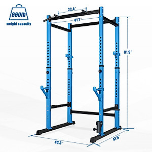 Bongkim Power Rack, Rack Cage for Weight Training, Adjustable Squat Stand Rack for Home Gym Equipment, Lifting Cage with 660lb Capacity (Blue)