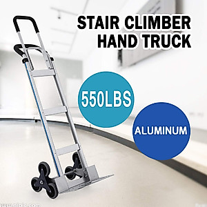 ZBPRESS Aluminum Stair Climber Hand Truck 550LBS Capacity Dolly Assisted Heavy Duty Utility Cart with Flat Free Wheels