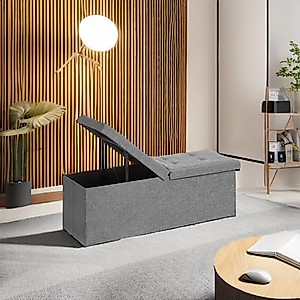SONGMICS Storage Ottoman, Foldable Storage Bench, 15 x 43 x 15 Inches, Flipping Lid, 660 lb Load Capacity, for Entryway, Living Room, Bedroom, Ash Gray ULSF71G