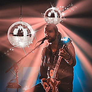 Mirror Ball for Disco DJ Club Party Wedding Home Decor, Muscab 8 Inch Disco Ball with Hanging Ring, Rose Gold