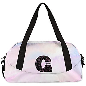Personalized Gym Bag for Girls Teens, Custom Dance Bag Overnight Small Duffel Bag Carry On Weekend Sports Travel Bag for School Practice Gymnastics Ballet, Gradient Star Spots-Q