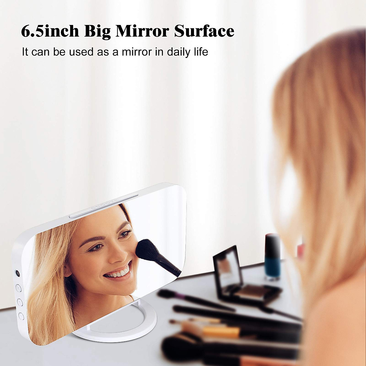 Lamisola Digital Alarm Clock, Large LED Mirror Display, 2 USB Charging Ports，Auto Dim Mode，Modern Design Clock for Bedroom Office, White