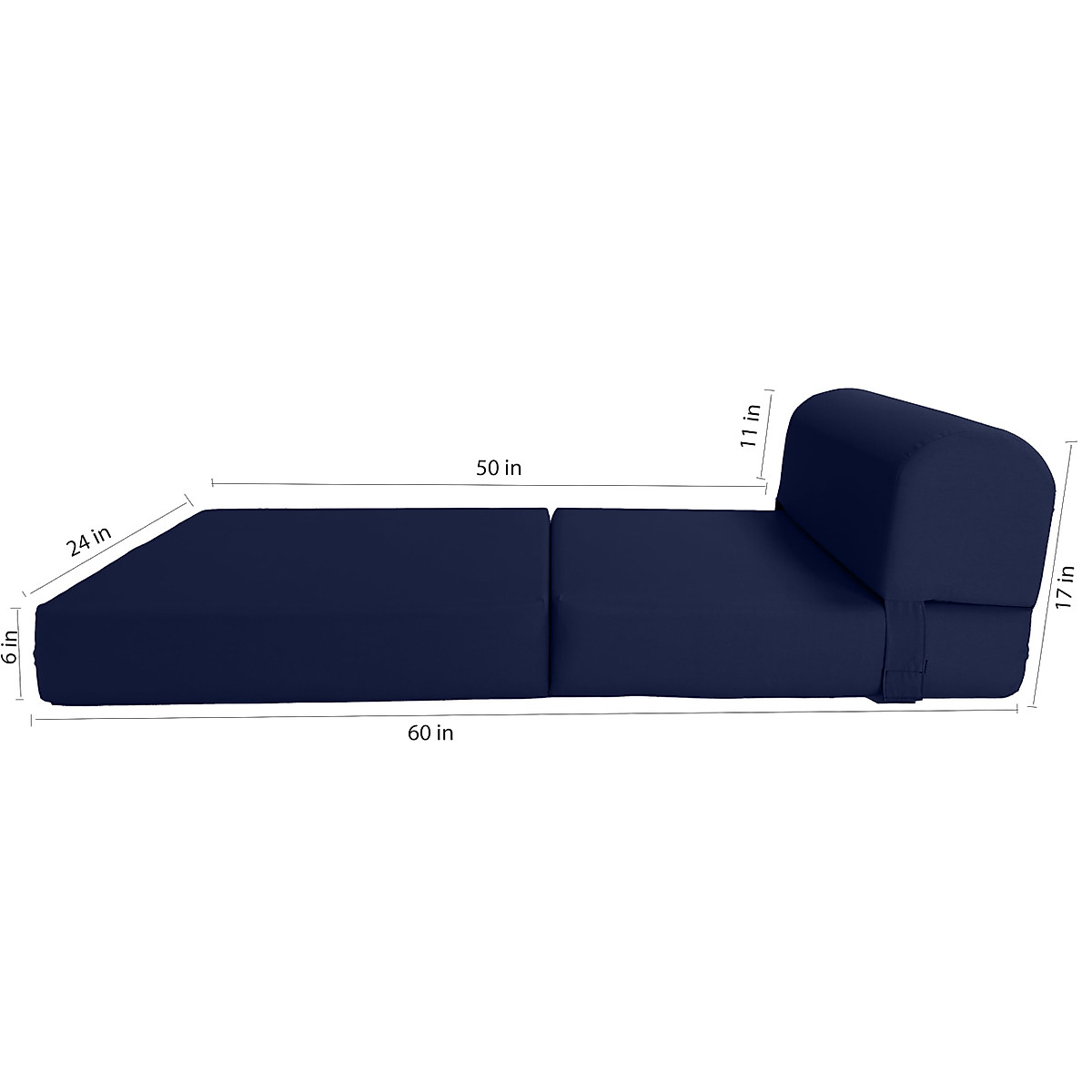 D&D Futon Furniture Sleeper Chair Folding Bed, Studio Sofa Guest Folded Mattress, High Density Foam (70 x 24 x 6, Navy Blue)
