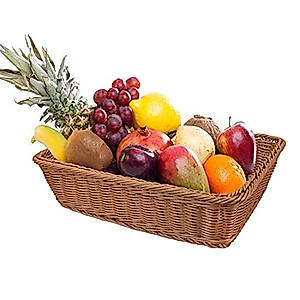Yarlung 2 Pack Poly Wicker Woven Bread Basket, 16 Inch Rectangular Fruit Baskets Food Serving Holders for Vegetables, Home, Kitchen, Restaurant, Outdoor, Imitation Rattan Brown