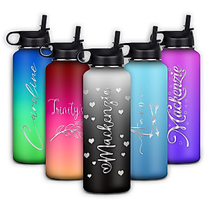 Personalized Water Bottles for Kids, Custom Name Sports Insulated Gift Cup Water Bottle with Straw, Waterbottle Customized Gifts for School Girls Boys Men Women 18oz/32oz