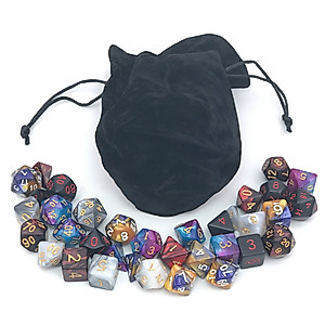 Assorted Polyhedral Dice Set with Black Drawstring Bag, 5 Complete Dice Sets of D4 D6 D8 D10 D% D12 D20 Great for Dungeons and Dragons DND RPG MTG Games