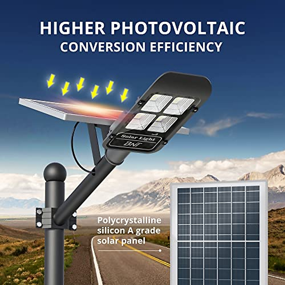 BNT 300W Solar Street Lights Outdoor, 30000LM LED Solar Flood Light, Dusk to Dawn Super Bright LED Solar Powered Street Light with Remote Control, for Yard, Parking Lot, Stadium