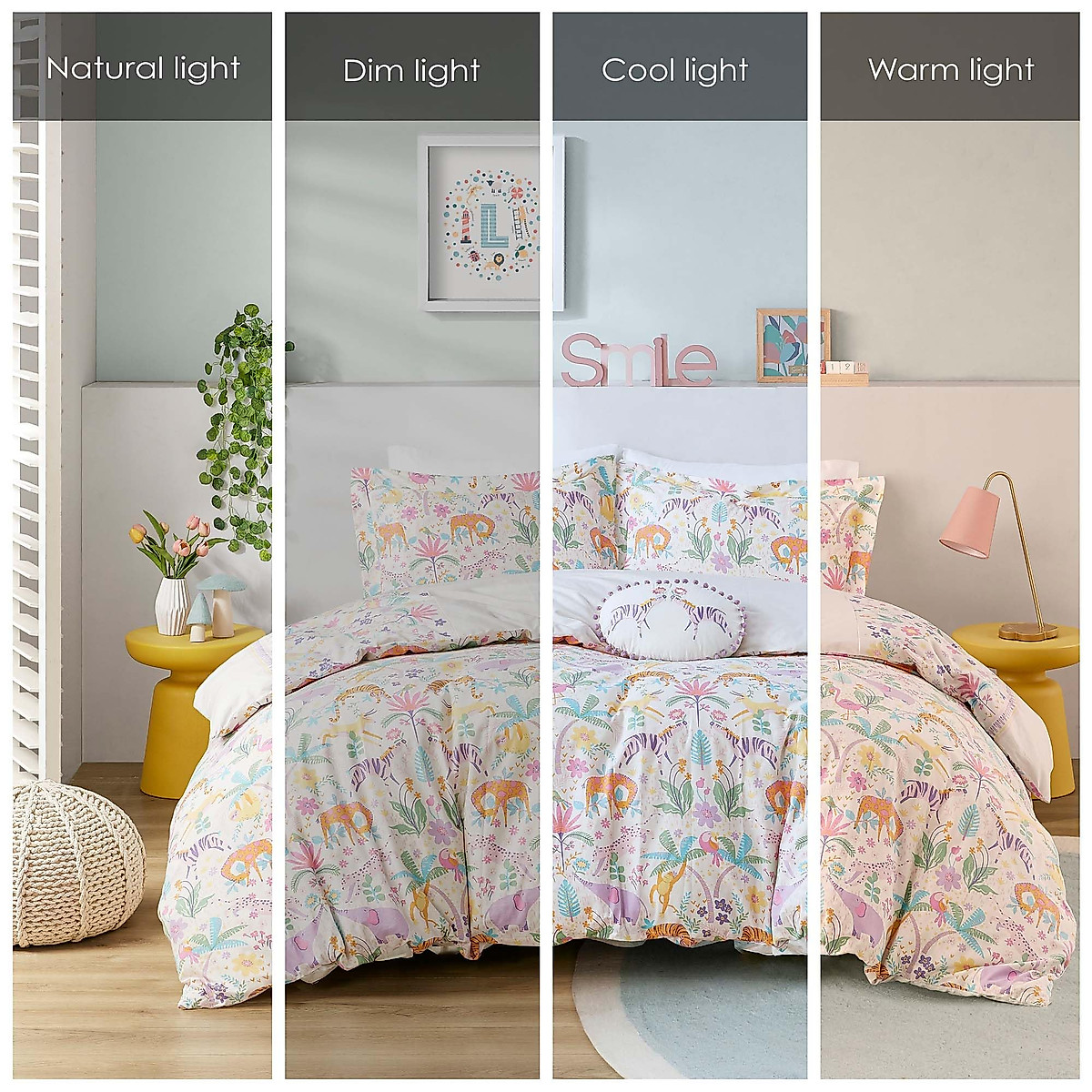 Urban Habitat Kids Queen Duvet Cover Set, Favorite Jungle Animals Fun Safari Adventures, BCI Cotton Comforter, All Sasons Bedding Reversible Duvet Cover, Sham & Pillow, Lulu, Full/Queen Purple 4 Piece