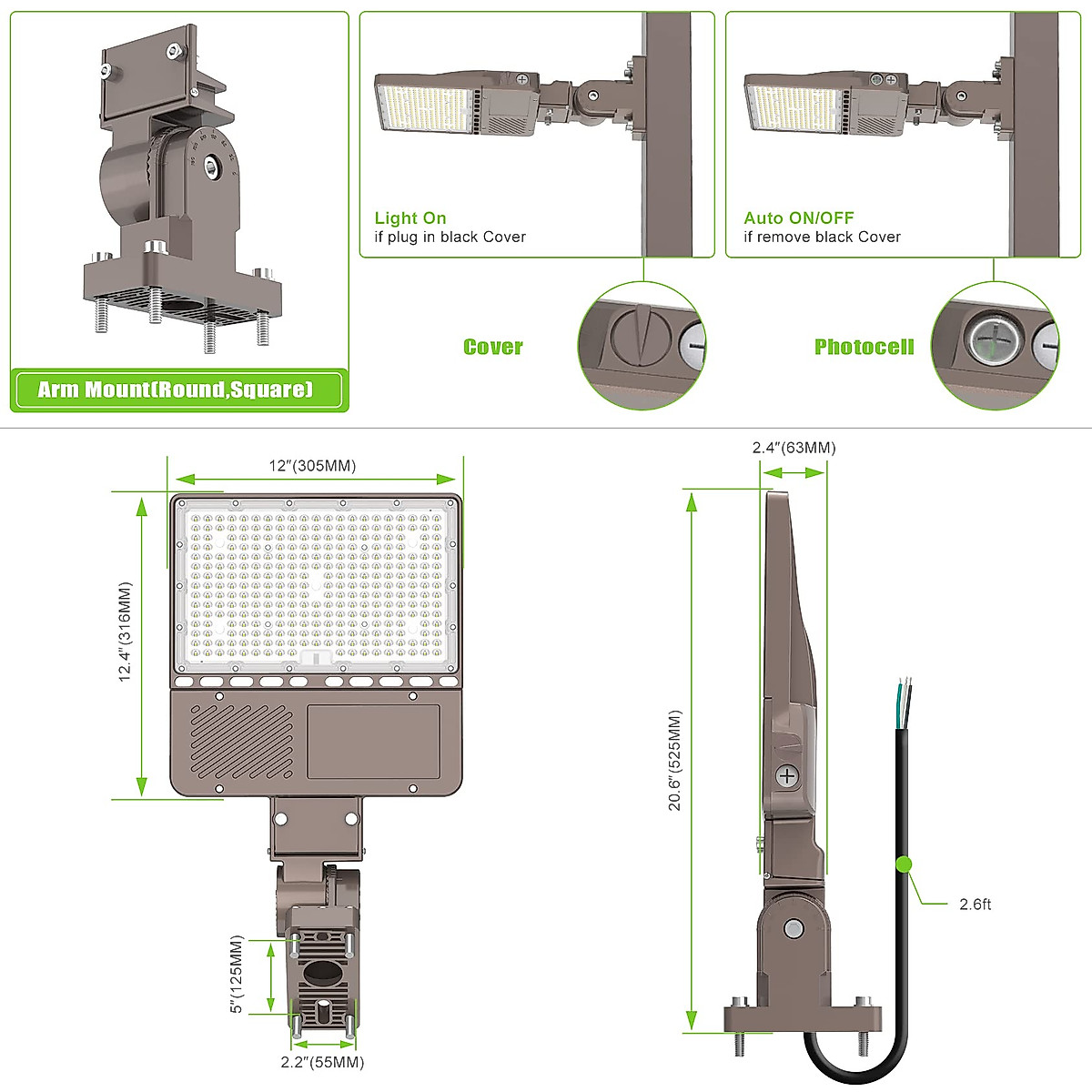 150W LED Parking Lot Light with Photocell UL DLC Listed 22500LM Commercial LED Shoebox Pole Lights Arm Mount Flood Lights Dusk to Dawn IP65 Outdoor Area Sport Court Street Road Lighting AC 100-277V