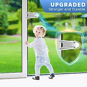 Sliding Door Lock for Kids Safety: 2 Pack Window Locks Child Proof Slide Glass Door Locks, Baby Proofing Closet Cabinet Patio Security Bar, No Drill Toddler Childproof Slider Door Window Stop