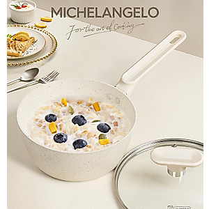 MICHELANGELO Sauce Pan, Nonstick Granite Sauce Pan Set with Lids 1.5 Quart & 2.5 Qaurt, Small Pot Set with Lids, Nonstick Saucepans with Lid, Stone Pot Set - White