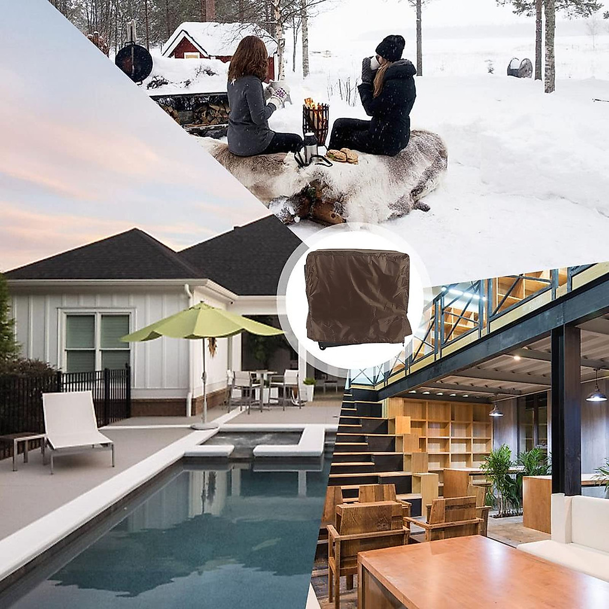 TOPINCN Rolling Cooler Cart Cover, Cooling Bins Kitchen Storage Waterproof Cart Cover Buffet Grill Table Cover Outdoor Dining Beverage Cart Cover Party Cooler Cover (Brown)