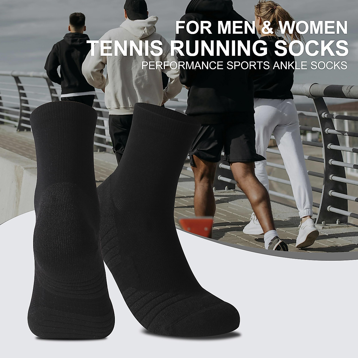 HUSO Tennis Socks Cushioned Low Ankle High Performance Fashion Cool Athletic Running Socks for Men Women 2 Pairs (White, Black, L/XL)