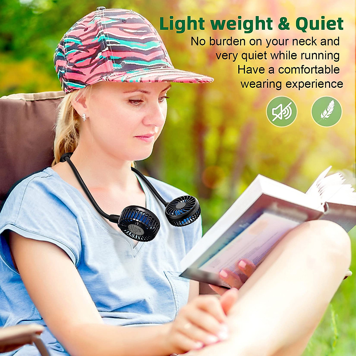 SLENPET 10000mAh Portable Neck Fan, 6 Speeds, Last 48hrs, 360° Rotation, Battery Operated Wearable Personal Fan for Neck, USB Rechargeable Hands Free Necklace Fans for Sports Cycling Hiking