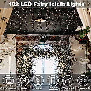 Outdoor Christmas Icicle Lights: Color Change, Battery, Timer