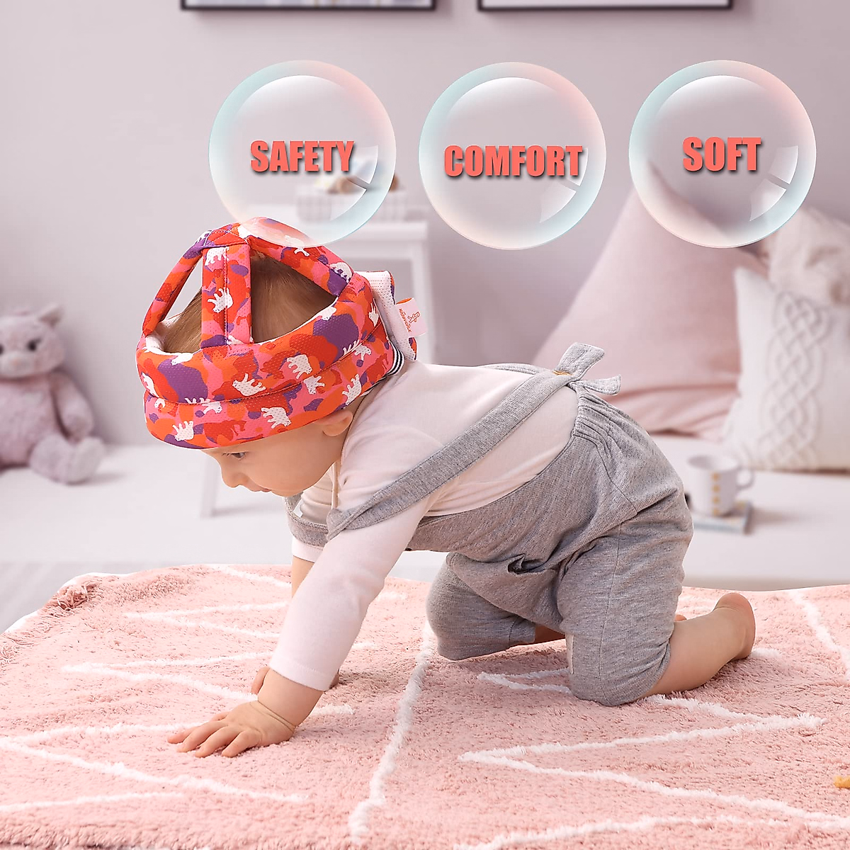 Baby Safety Helmet for Crawling Walking, Breathable Protective Infant Helmet for 1-2 Years Baby Walk No Bump Helmet - Red