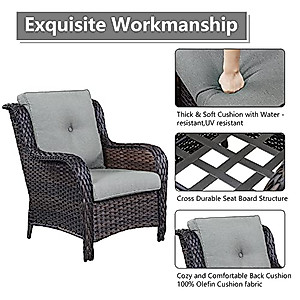 Rilyson Wicker Patio Furniture Set - 4 Piece Rattan Outdoor Sectional Conversation Sets with 2 Wicker Chairs and 2 Wicker Ottomans for Porch Deck Garden(Brown/Grey)