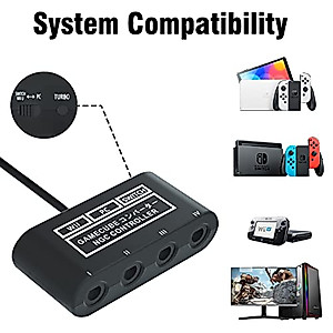 Gamecube Controller Adapter for Switch/Switch OLED.Gamecube Adapter Compatible with PC Wii U.Adapter with 4 Ports 6 FT(1.8M) Cable Support Turbo and Vibration Features Super Smash Bros