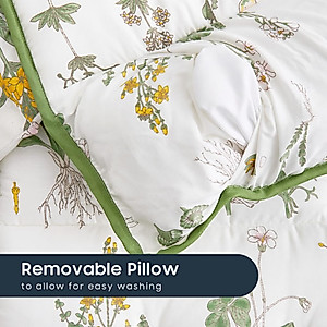 Wake In Cloud - Nap Mat with Removable Pillow for Kids Toddler Boys Girls Daycare Preschool Kindergarten Sleeping Bag, Floral Pattern Printed on White, 100% Cotton with Microfiber Fill