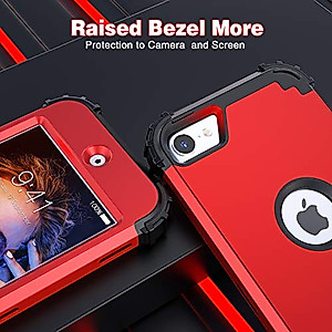 iPod Touch 7th Generation Case with 2 Screen Protectors, IDweel Hybrid 3 in 1 Shockproof Slim Heavy Duty Hard PC Cover Soft Silicone Rugged Bumper Full Body Case for iPod Touch 5/6/7th Gen, Red