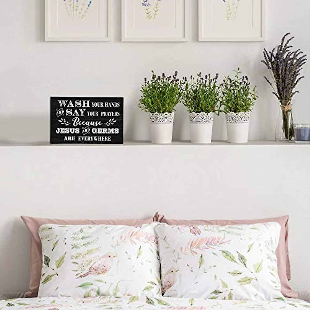 Jetec Farmhouse Bathroom Sign Wash Your Hands and Say Your Prayers Everywhere Rustic Wooden Wall Box Sign Funny Wall Plaque Table Decor for Home Room Office 7.87 x 5.1 Inch