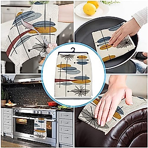 Yun Nist Kitchen Dish Towels,Retro Grey Blue Orange Oval Soft Microfiber Dish Cloths Reusable Hand Towels,Mid Century Abstract Geometry Linen Washable Tea Towel for Dishes Counters 1 Pack