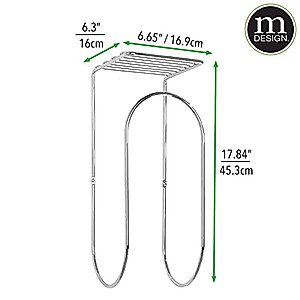 mDesign Modern Metal Wire Wall Mount Towel Rack Holder and Organizer with Storage Shelf - for Bathroom Towels, Washcloths, Hand Towels - Decorative Curved Design - Chrome