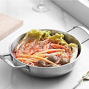 Pan with Lid Camping Cookware Stainless Steel Hot Pot Pot Without Divider Double Dry Handle Cooking Pot with Lid for Induction Cooktop Gas Stove 18cm Stock Pot Chinese Hot Pot