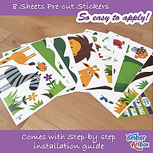 TIMBER ARTBOX Cute Safari Baby Nursery Decor – Jungle Kids Wall Decals – Animals Wall Stickers for Toddlers, Boys & Girls Room, Bedroom – Kawaii Forest Theme Daycare, Classroom & Playroom Decor