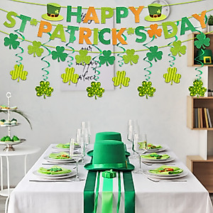 St.Patricks Day Decorations,1 Felt Shamrock Clover Garland+ 1 Happy St.Patricks Day Banner+8Pcs Hanging Swirls,St. Patrick 's Day Banner Decor perfect for Irish party supplies- Green and Light Green Color