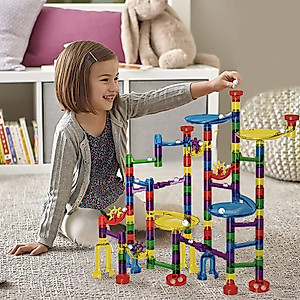 FUN LITTLE TOYS 154PCS Marble Run Set Toys for Kids, Gravity Marbles Maze Tower Building Blocks 98 Plastic Pieces 56 Glass Marbles, Marble Race Track Rolling Game, Educational Learning STEM Toy Gift