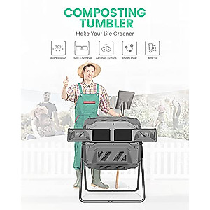 Garden Compost Bin from BPA Free Material, Dual Rotating Outdoor Composting Tumblers (43 Gallon,Black)