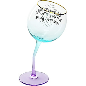 Pavilion Gift Company Flies When You're Having Fun 11 Oz Blue Ombre & Gold Unique Tipsy Stemmed Wine Glass