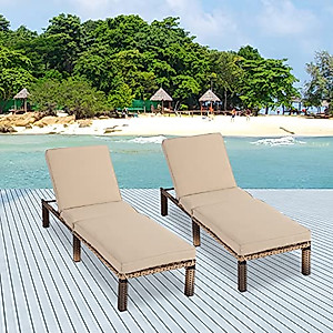 Haverchair Patio Rattan Chaise Lounge Chairs Adjustable Outdoor Lounge Chair Recliner PE Wicker Furniture with Cushion for Deck, Poolside, Backyard (2)