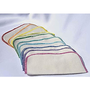 2 Ply Organic Flannel Washable Baby Wipes 8 x 8 Inches Set of 10 Rainbow Assortment