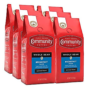 Community Coffee Breakfast Blend Whole Bean Coffee, Medium Roast, 72 Ounce (12 Ounce Bags, Pack of 6)