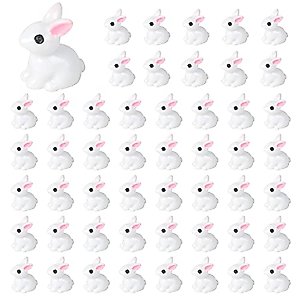 KIMOBER 50PCS Mini Bunny Miniature Figurines,White Resin Rabbit Figures for Fairy Garden Easter Egg Fillers Landscape DIY Terrarium Crafts