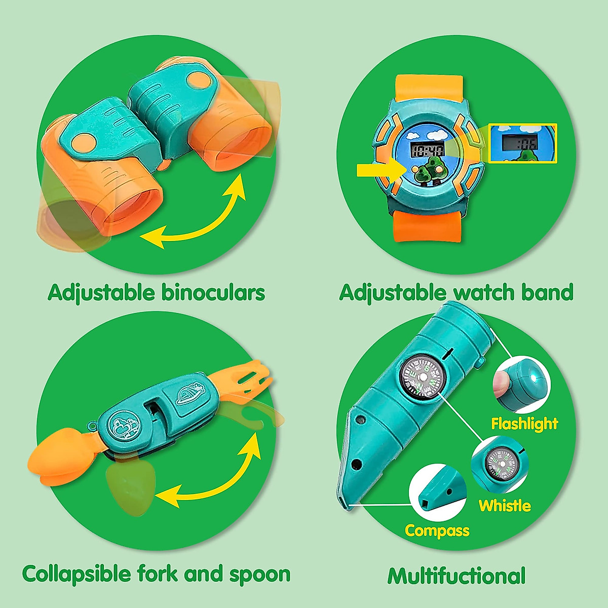 JOYIN 41Pcs Kids Camping Tent Set with Kids Camping Gear, Camping Set Includes Kids Tent, Oil Lantern, Food Toys, Binoculars, Flashlights, Compass and More, Pretend Play Camp Gear Tools for Christmas